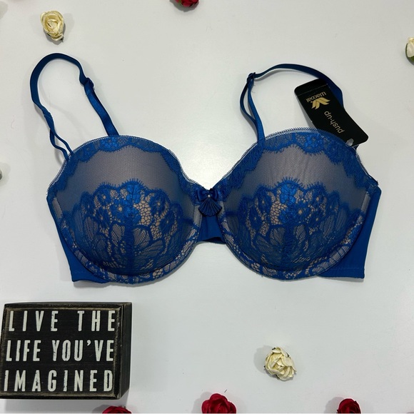 Wacoal | Intimates & Sleepwear | Wacoal Blue Lace Pushup Underwire Bra ...